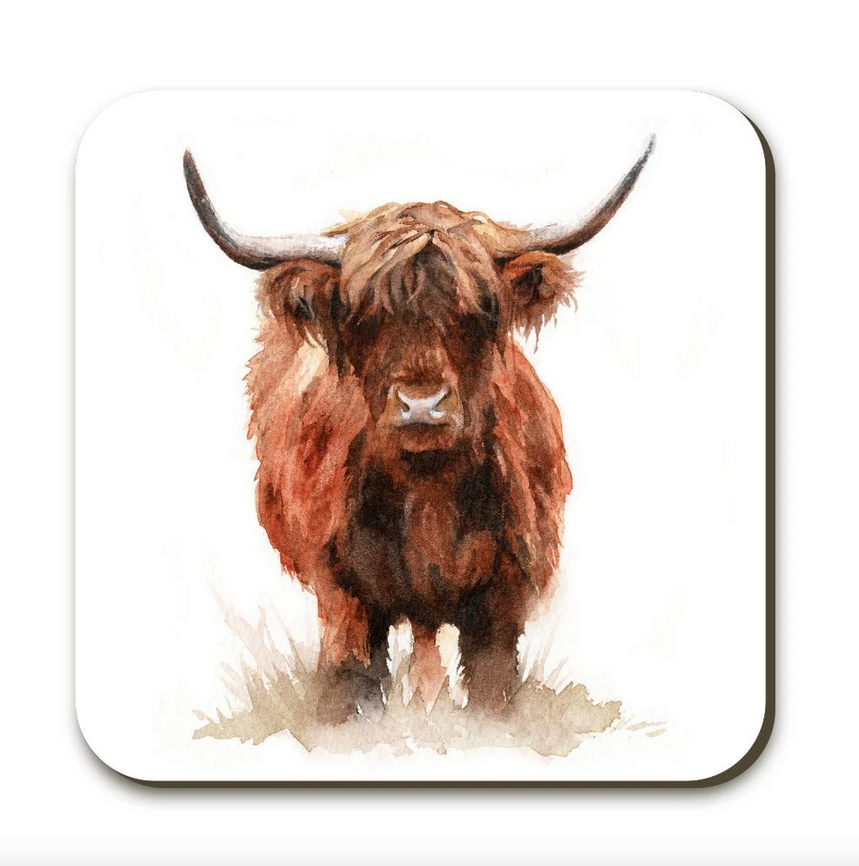 Wraptious Marie Brown Hangus Highland Cow Colourful Coaster Table Mat ...