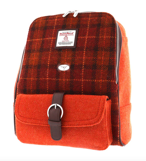 Harris Tweed Burnt Dark Orange Tartan Check Naver Large Backpack ...
