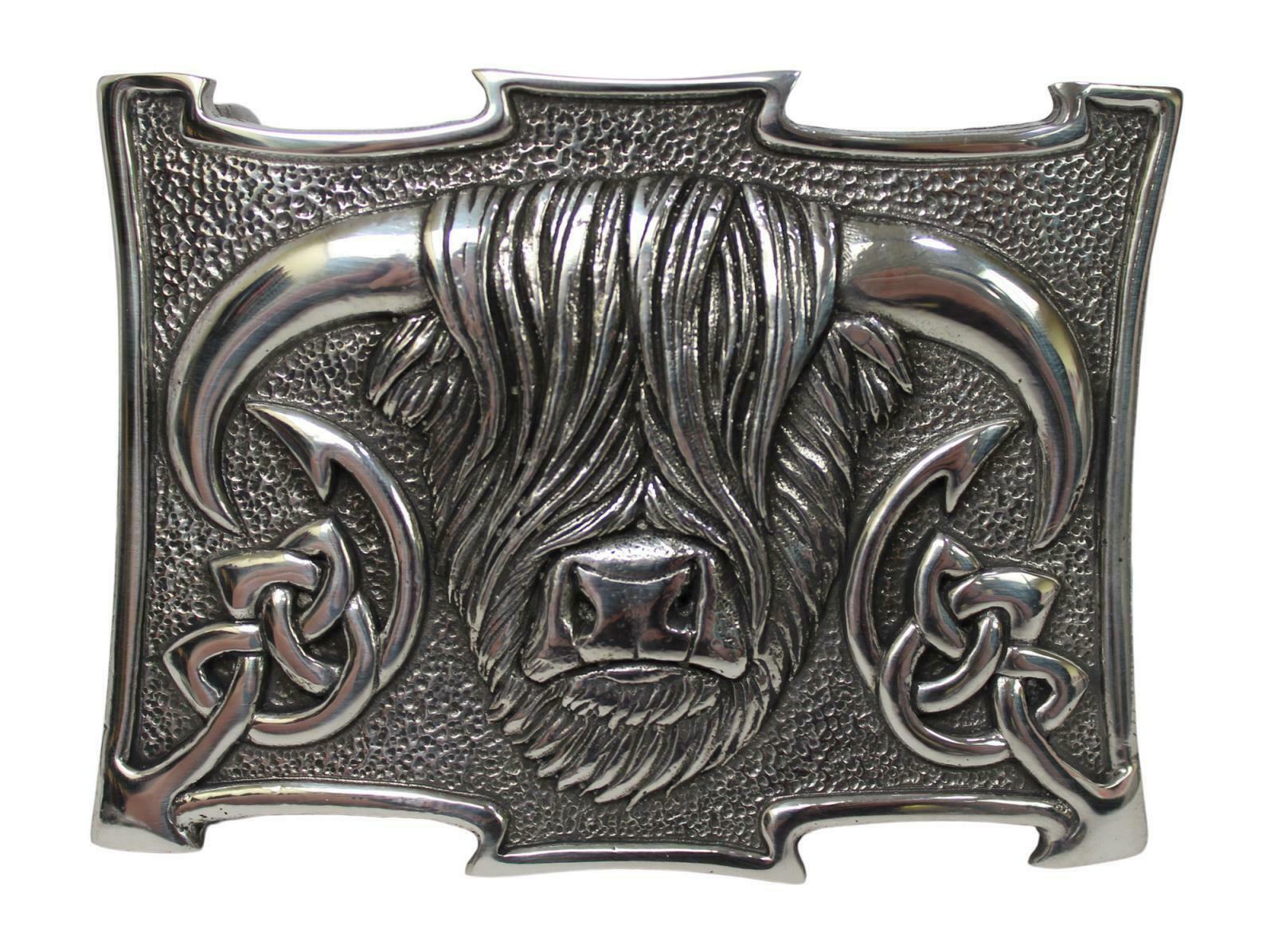 Scottish Highland Cow Coo Polished Chrome Matte Antique Kilt Belt Buck ...