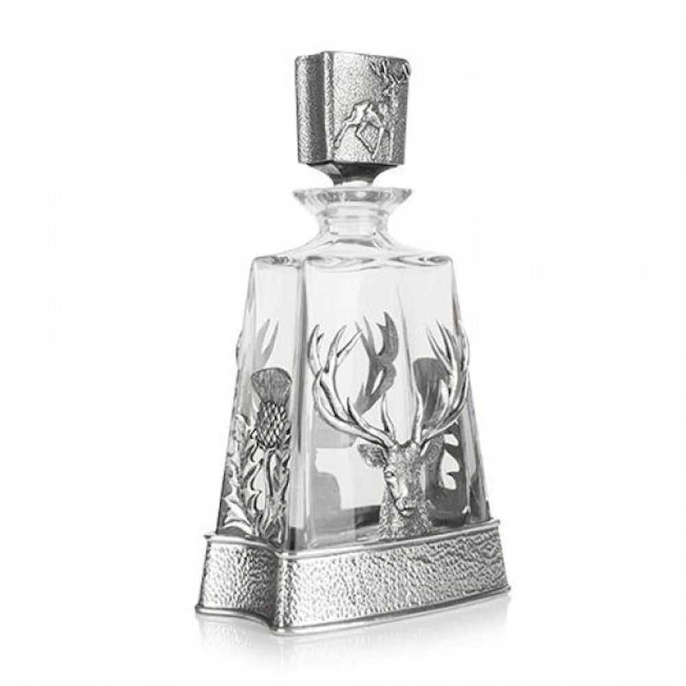 Stunning Pewter Stag & Scottish Thistle Glass Pyramid Crystal Whisky D ...